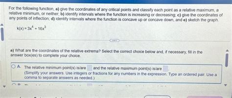 Solved For The Following Function A Give The Coordinates