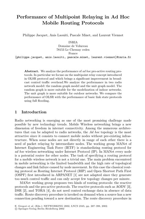 pdf performance of multipoint relaying in ad hoc mobile routing protocols