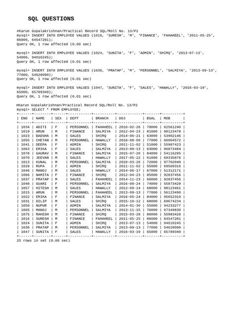 Computer Sql Practical Record File 2025 Pdf Databases Sql