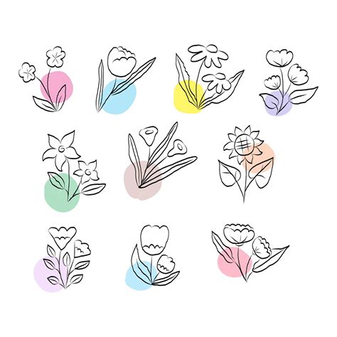 Premium Vector Aesthetic Doodle Line Art Outline Flowers With Circle