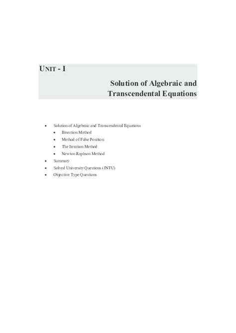 Pdf Unit I Solution Of Algebraic And Transcendental Equations