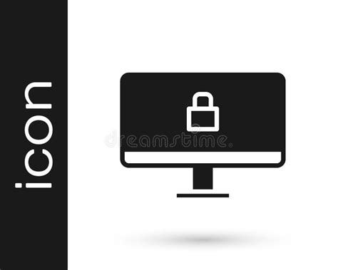 Grey Lock On Computer Monitor Screen Icon Isolated On White Background Security Safety