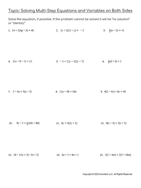 solving multi step equations variables both sides 8 pdf teaching