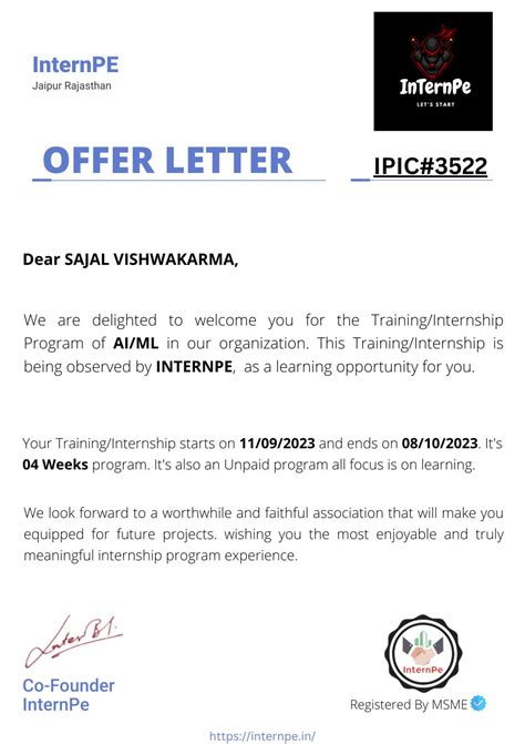 sajal vishwakarma on linkedin aiinternship mlinternship ai