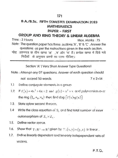 Bsc Fifth Semester Mathmatics First Paper Pdf