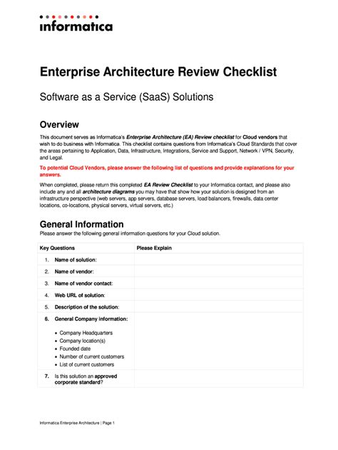 Fillable Online Enterprise Architecture Review Checklist For Saas Solutions Fax Email Print