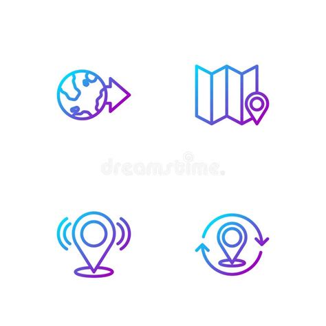 Set Line Map Pin Location On The Globe And Folded Map With Location Marker Gradient Color