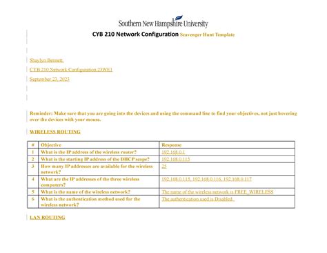 Cyb 210 Network Configuration Scavenger Hunt Wireless Routing Objective Response 1 What Is