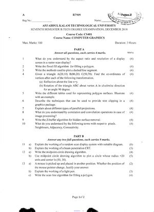 CS401 PP PREV QP M3 M4 COMPUTER GRAPHICS PREVIOUS YEAR QUESTION PAPER MODULE 3 AND MODULE 4