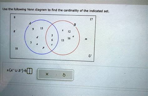 Use The Following Venn Diagram To Find The Cardinality Of The Indicated