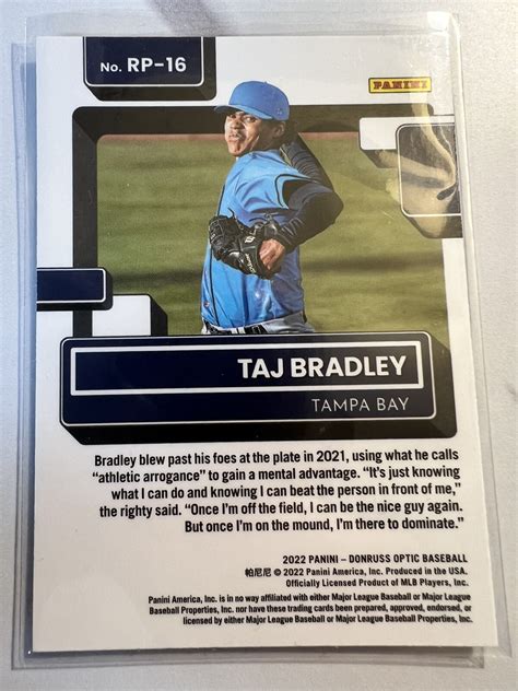 Taj Bradley 2022 Donruss Optic Rated Prospect Tampa Bay Rays Rp 16 Ebay