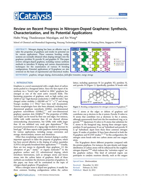 A Review On Recent Progress In Nitrogen Doped Graphene Synthesis Characterization And