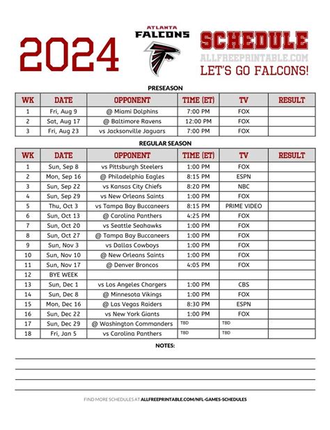2024 Atlanta Falcons Schedule Free Printable