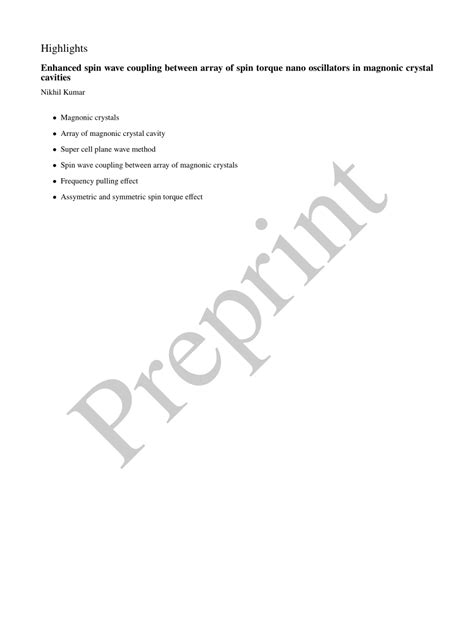 Pdf Enhanced Spin Wave Coupling Between Array Of Spin Torque Nano Oscillators In Magnonic