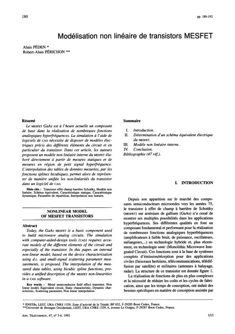 Pdf Modélisation Non Linéaire De Transistors Mesfet