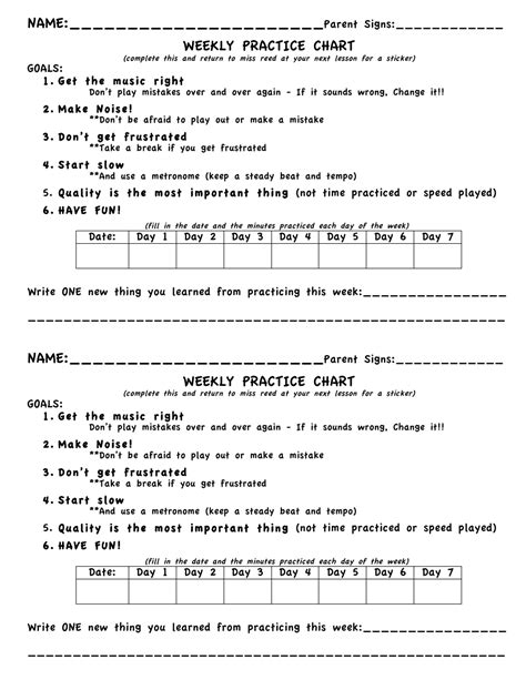 Weekly Practice Assignment Chart Template Download Printable Pdf