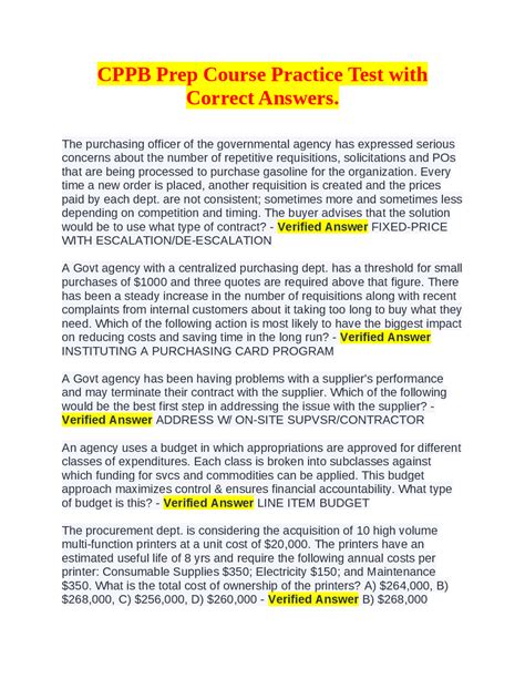 CPPB Prep Course Practice Test With Correct Answers Exams Finance Docsity
