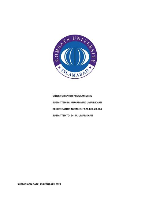 Object Oriented Programming 1 Object Oriented Programming Submitted