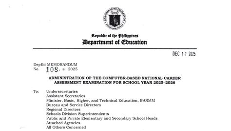 Deped Memorandum 108 S 2025 Administration Of The Computer Based