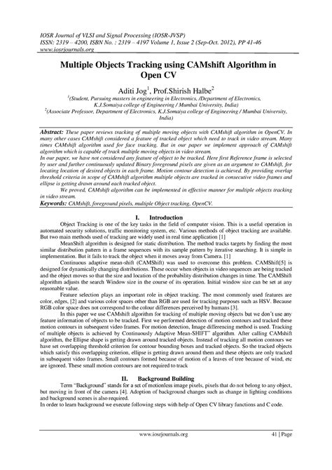 Multiple Objects Tracking Using Camshift Algorithm In Open Cv Iosr Journal Of Vlsi And Signal
