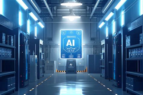 AI Server Room with Digital Interface, Blue Glowing Lights, High Tech ...