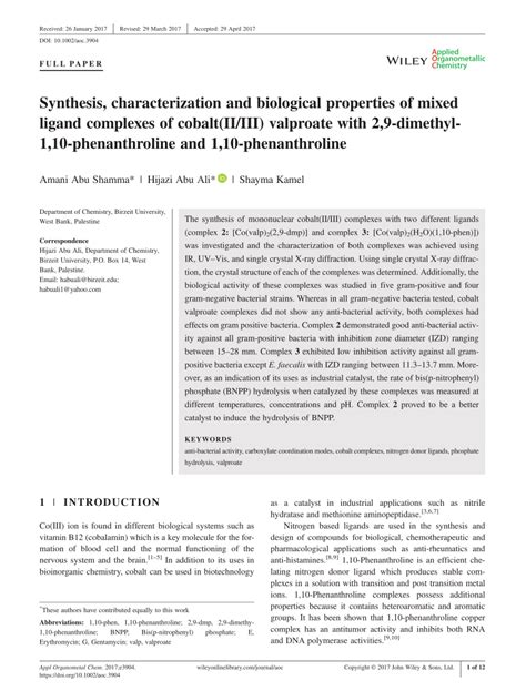 Pdf Synthesis Characterization And Biological Properties Of Mixed Ligand Complexes Of Cobalt