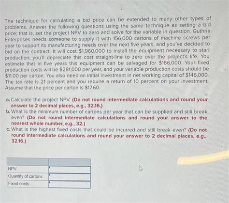 Solved The Technique For Calculating A Bid Price Can Be Chegg Com