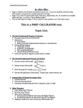 Calc BC Test Unit Ver Theorems Of Calculus By Emily P K TpT