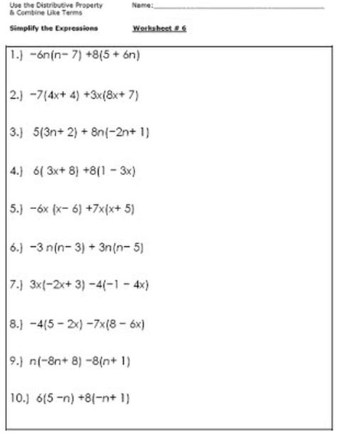 Simplifying And Combining Like Terms Worksheet Answers Printable Word Searches