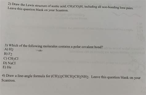 Solved 2 Draw The Lewis Structure Of Acetic Acid Ch3co2h