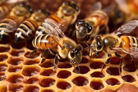Premium Ai Image Closeup Of Queen Bee Among Worker Bees On Comb