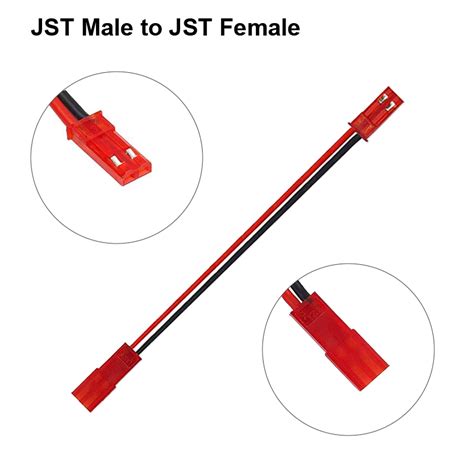 Rjx 10pcs 10cm 20awg 2pin Jst Male To Female Connector Extension Cable Wire