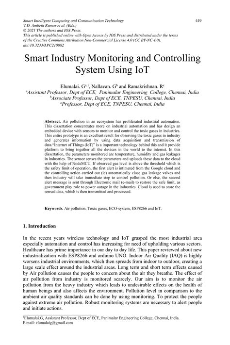 PDF Smart Industry Monitoring And Controlling System Using IoT