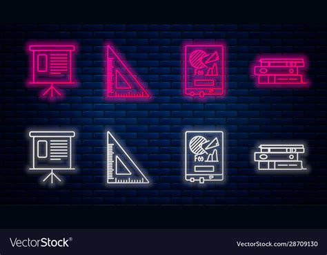 Set Line Triangular Ruler Board With Graph Chart Vector Image