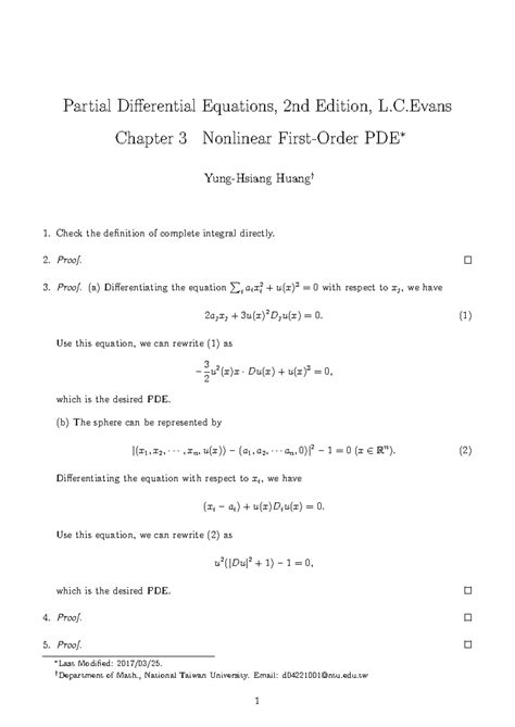 evans pde solution chapter 3 nonlinear first order pde partial