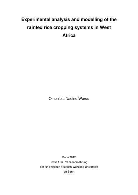 Pdf Experimental Analysis And Modelling Of The Rainfed Rice Cropping Systems In West Africa