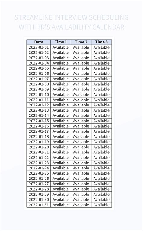 Free Availability Templates For Google Sheets And Microsoft Excel Slidesdocs