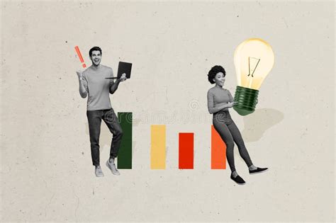 Composite Photo Collage Of Happy Business Girl Guy Hold Laptop Chart