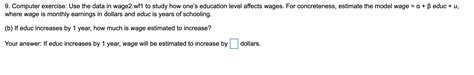 solved 9 computer exercise use the data in wage2 wf1 to