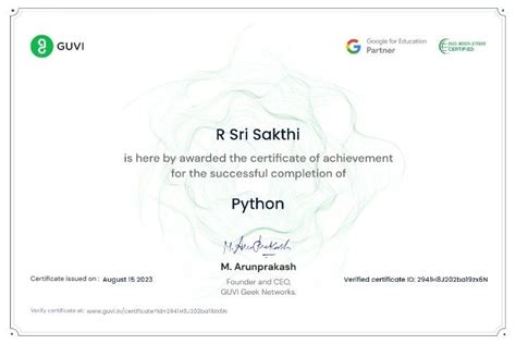 Sri Sakthi R On Linkedin Python Certification Skillsdevelopment
