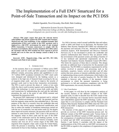 PDF The Implementation Of A Full EMV Smartcard For A Point Of Sale Transaction