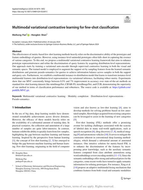 Multimodal Variational Contrastive Learning For Few Shot Classification