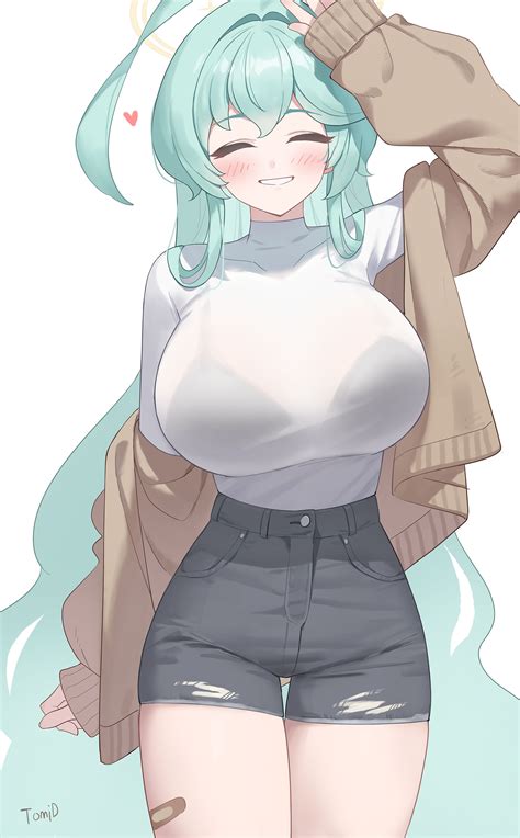 Tomid Yume Blue Archive Blue Archive Absurdres Highres 1girl Ahoge Aqua Hair Blush