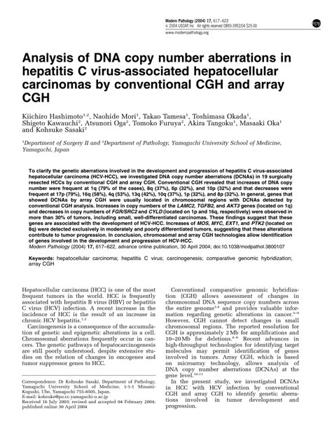 Pdf Analysis Of Dna Copy Number Aberrations In Hepatitis C Virus