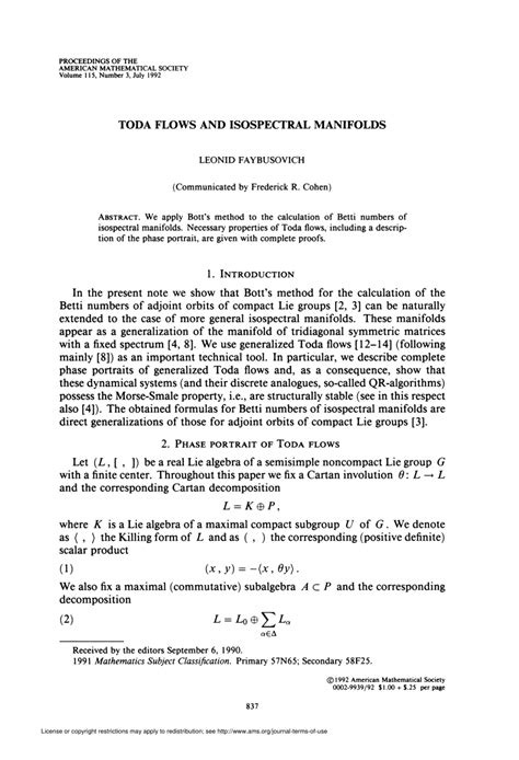 Pdf Toda Flows And Isospectral Manifolds