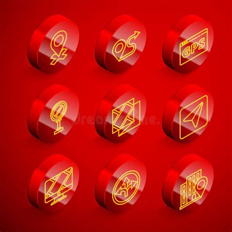 Set Line Location Route Location Gps Device With Map Stop Sign Folded Infographic Of City