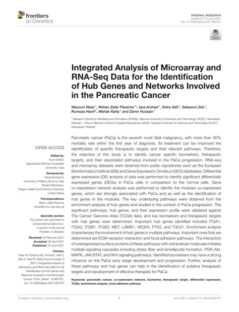 Pdf Integrated Analysis Of Microarray And Rna Seq Data For The Identification Of Hub Genes And
