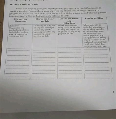 IV Panuto Isahang Gawain Bawat Kilos Ninyo Ay StudyX