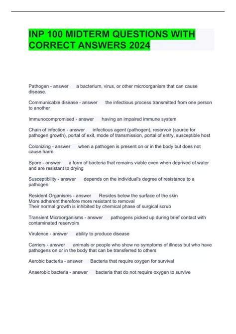 INP 100 MIDTERM QUESTIONS WITH CORRECT ANSWERS 2024 INP 100 Stuvia US