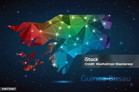 기니비사우의 다각형 지도 벡터 일러스트 레이 션 낮은 폴리 컬러 무지개 0명에 대한 스톡 벡터 아트 및 기타 이미지 0명 결정체 국가 지도 Istock